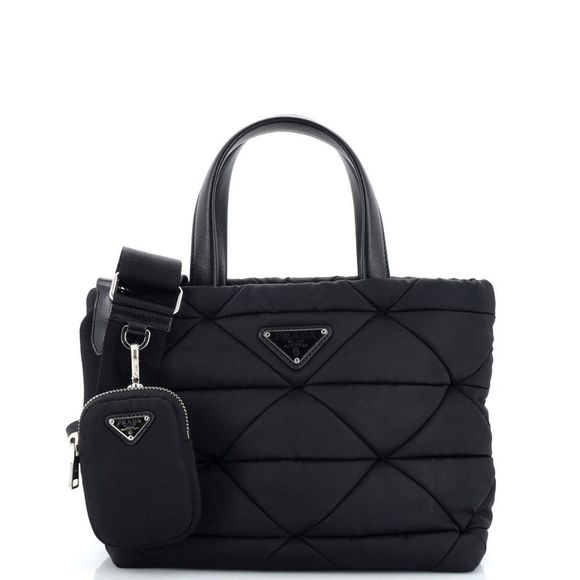 Prada | Bags | Prada Padded Tote Bag Quilted Renylon With Leather Small ...